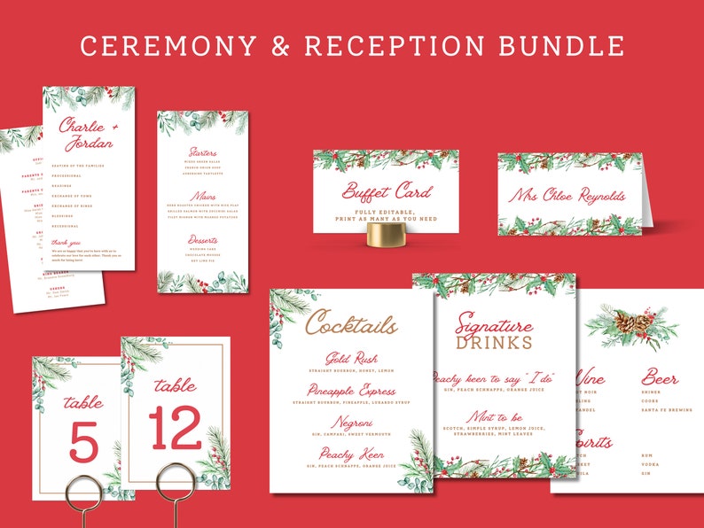 EDITABLE Classic Christmas Wedding Invitation Suite Templates, Winter ...