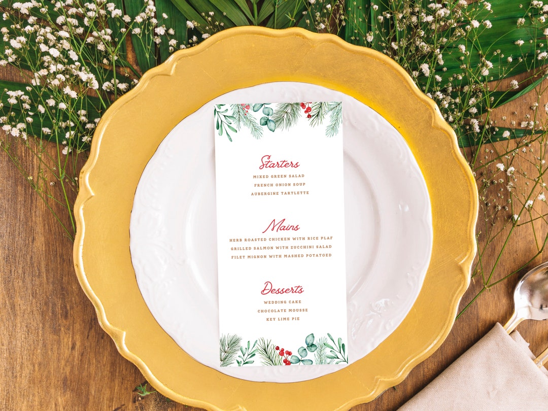 Classic Christmas Party Menu PRINTABLE, Wedding Reception Customizable ...