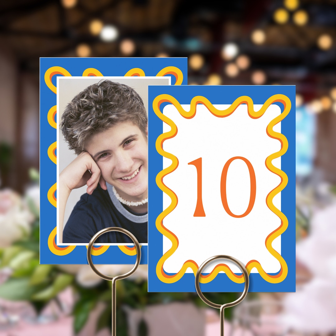 EDITABLE Event Table Numbers Template, Blue Yellow Wavy Border ...