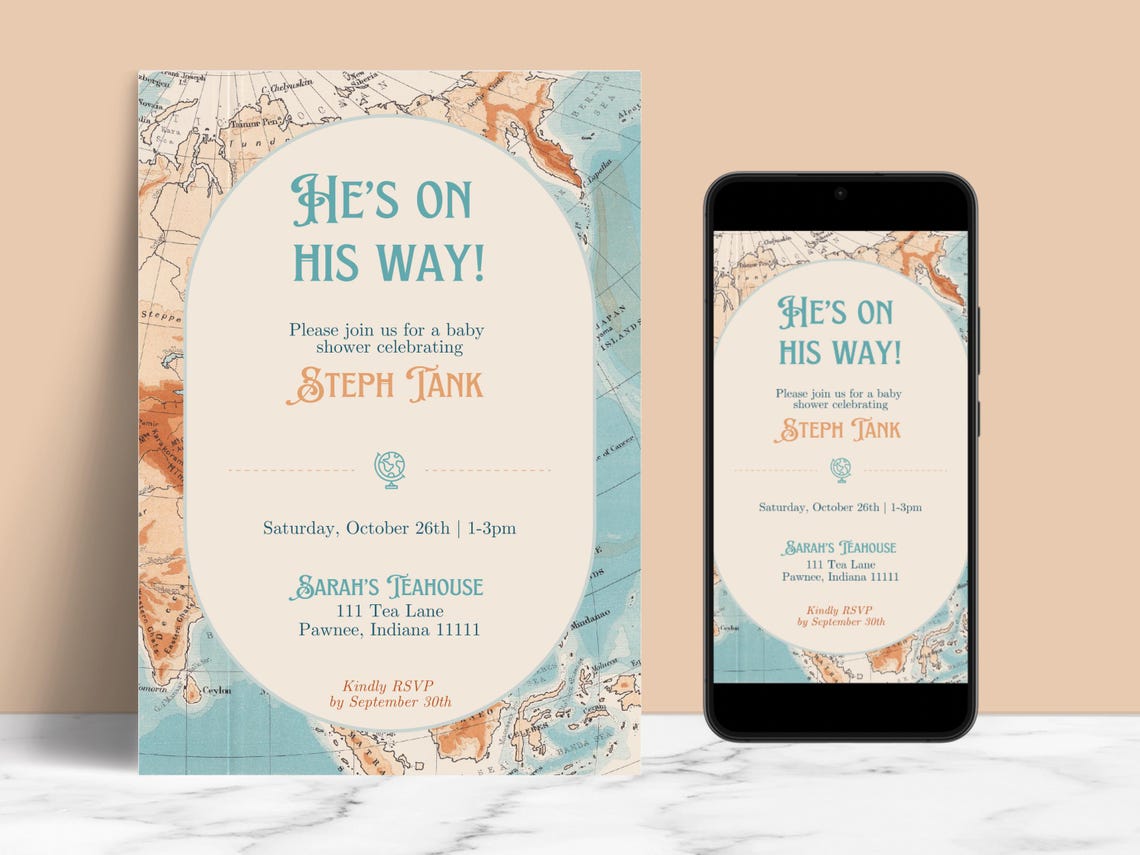 EDITABLE Travel Map Baby Shower Invitation Template, Printable Invite ...