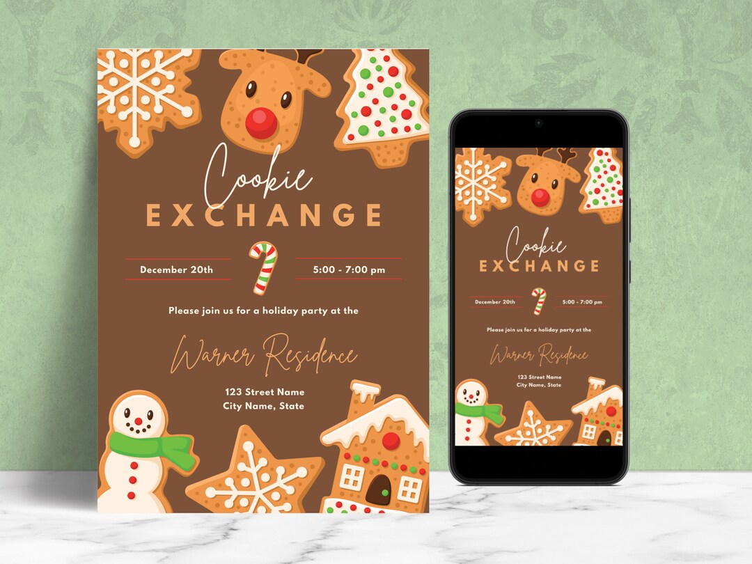 Editable Cookie Exchange Holiday Party Invitation Template, Digital ...
