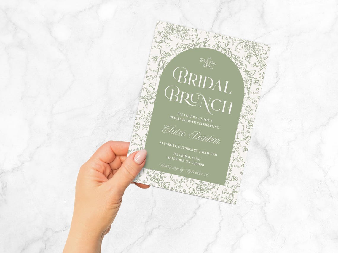 EDITABLE Green Chinoiserie, Vintage Floral Toile, Bridal Shower Brunch ...