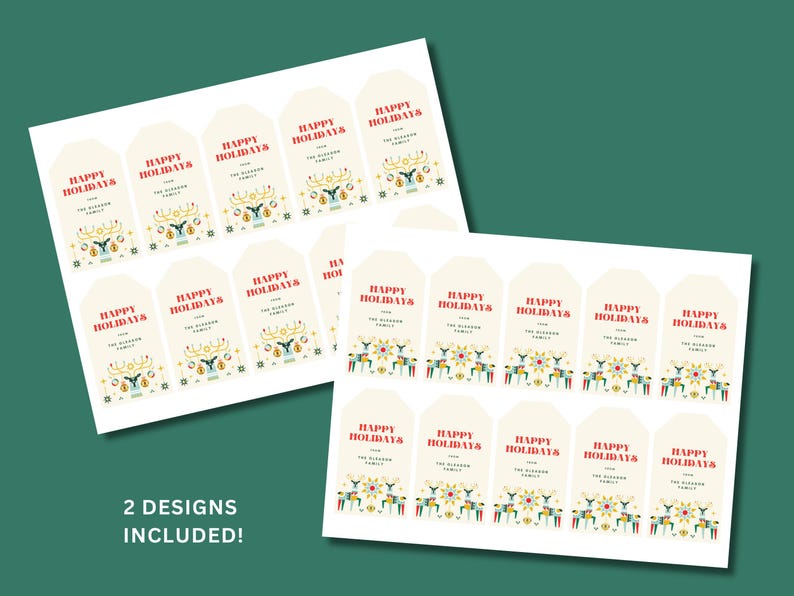 Printable Holiday Editable Gift Tags, Retro Scandinavian, Nordic Folk ...