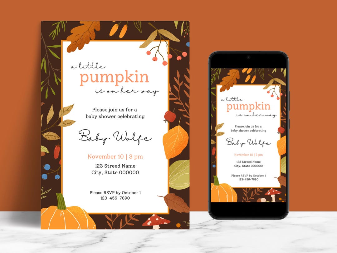 EDITABLE Little Pumpkin Baby Shower Invitation Template, Fall October ...