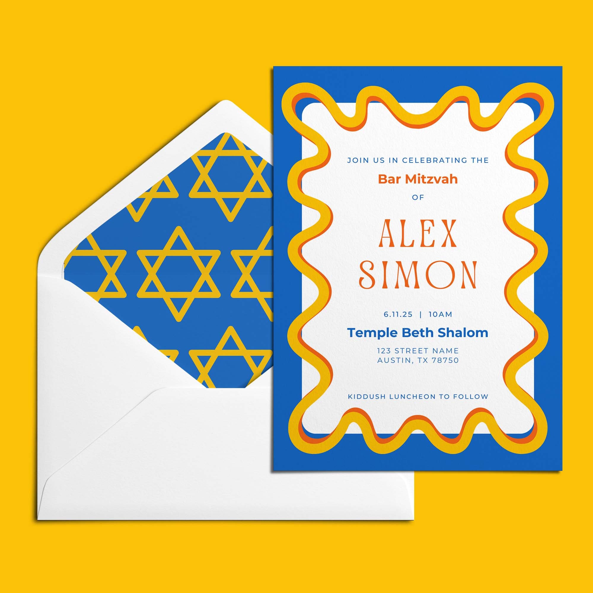 EDITABLE Bar Mitzvah Invitation Suite Templates Blue Yellow - Etsy