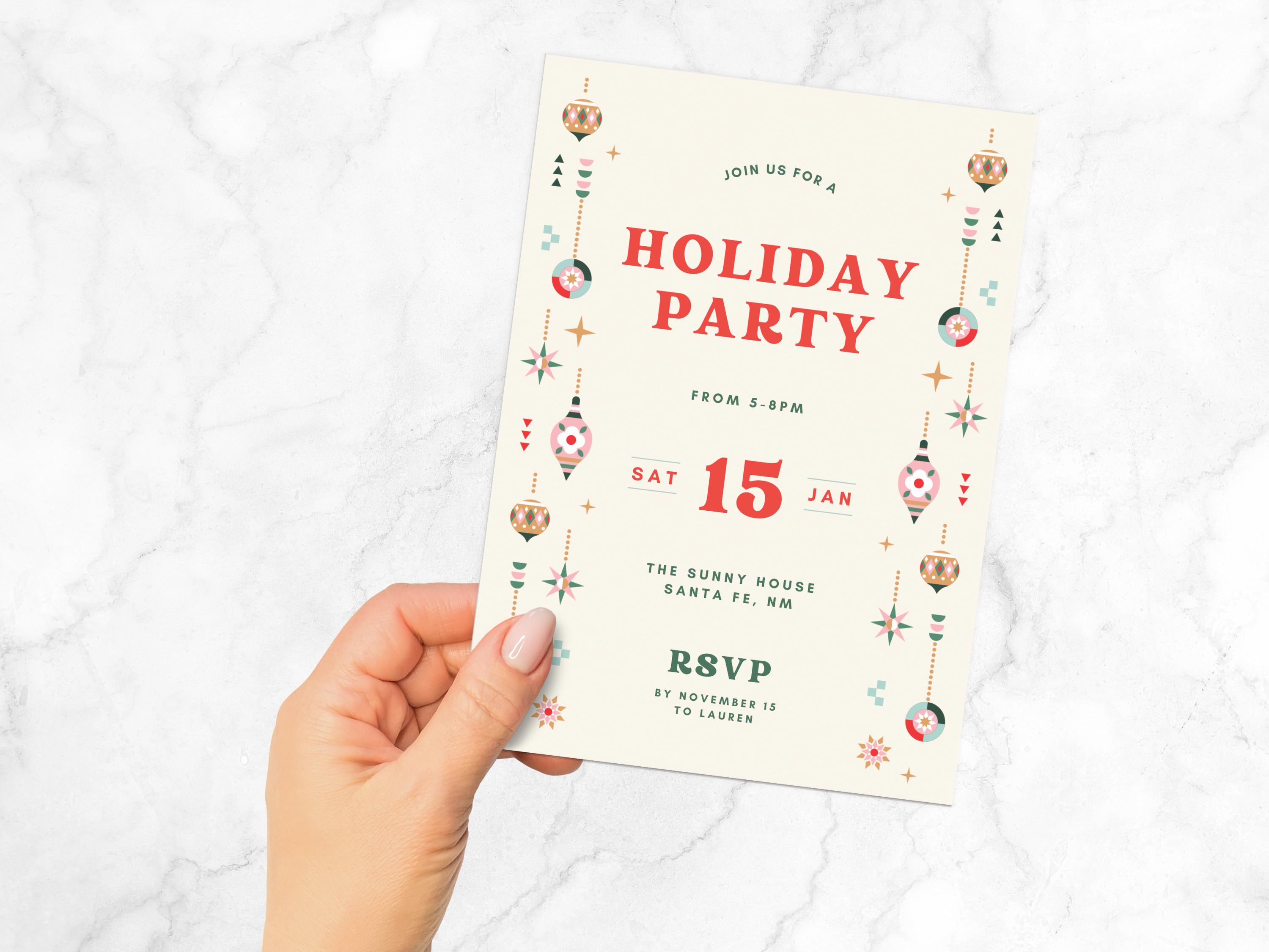 Editable Holiday Party Invitation Template, Retro Scandinavian, Nordic ...