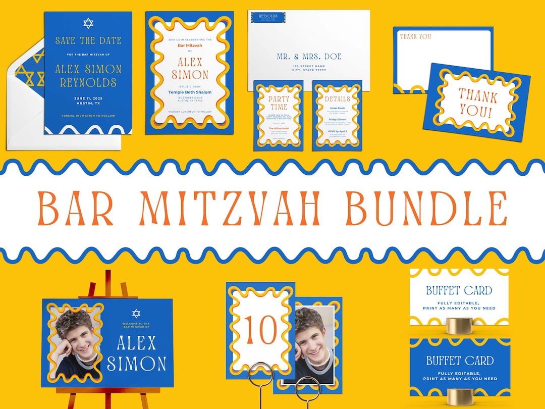 BUNDLE Bar Mitzvah Templates, DIGITAL EDITABLE Stationery Suite, Event ...