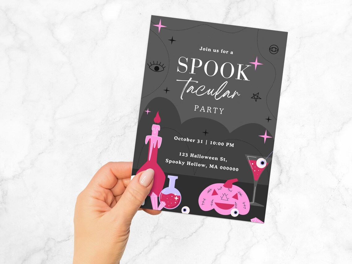 EDITABLE Spook-tacular Halloween Party Invitation Template, Pink and ...