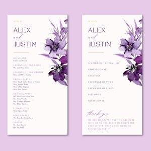 Purple Floral Wedding Ceremony Program EDITABLE, Printable Template ...