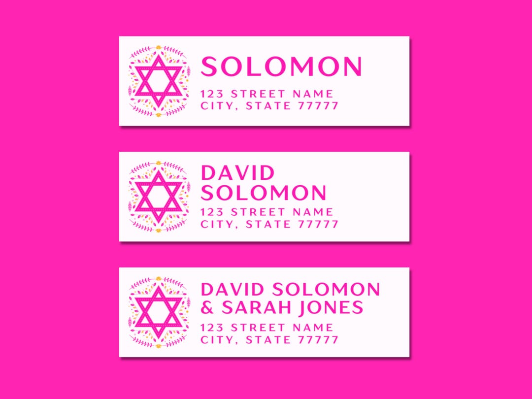 Star of David Pink Return Labels EDITABLE Printable Templates, Fun ...