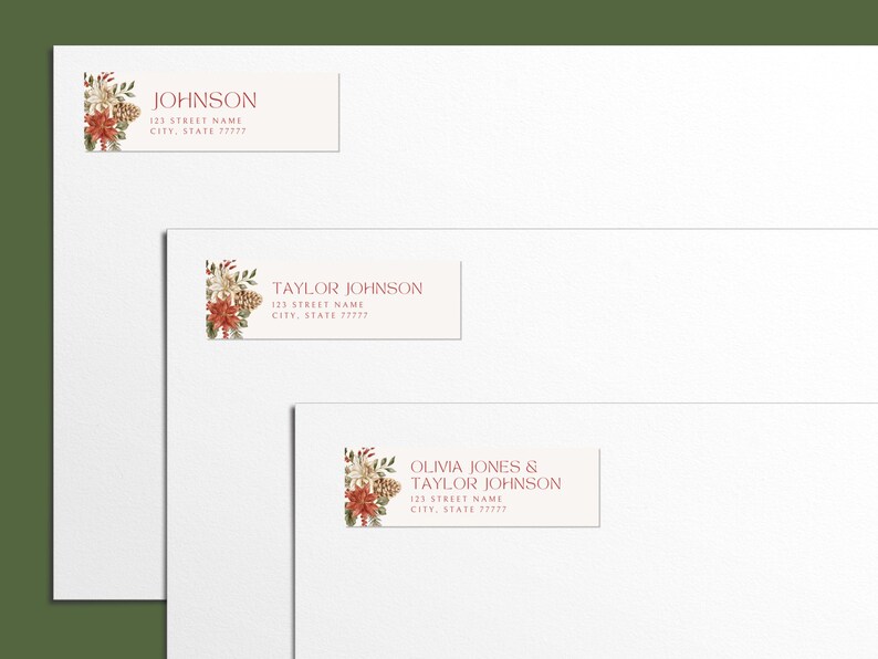 Floral Christmas Return Label EDITABLE Printable Template, Classic ...