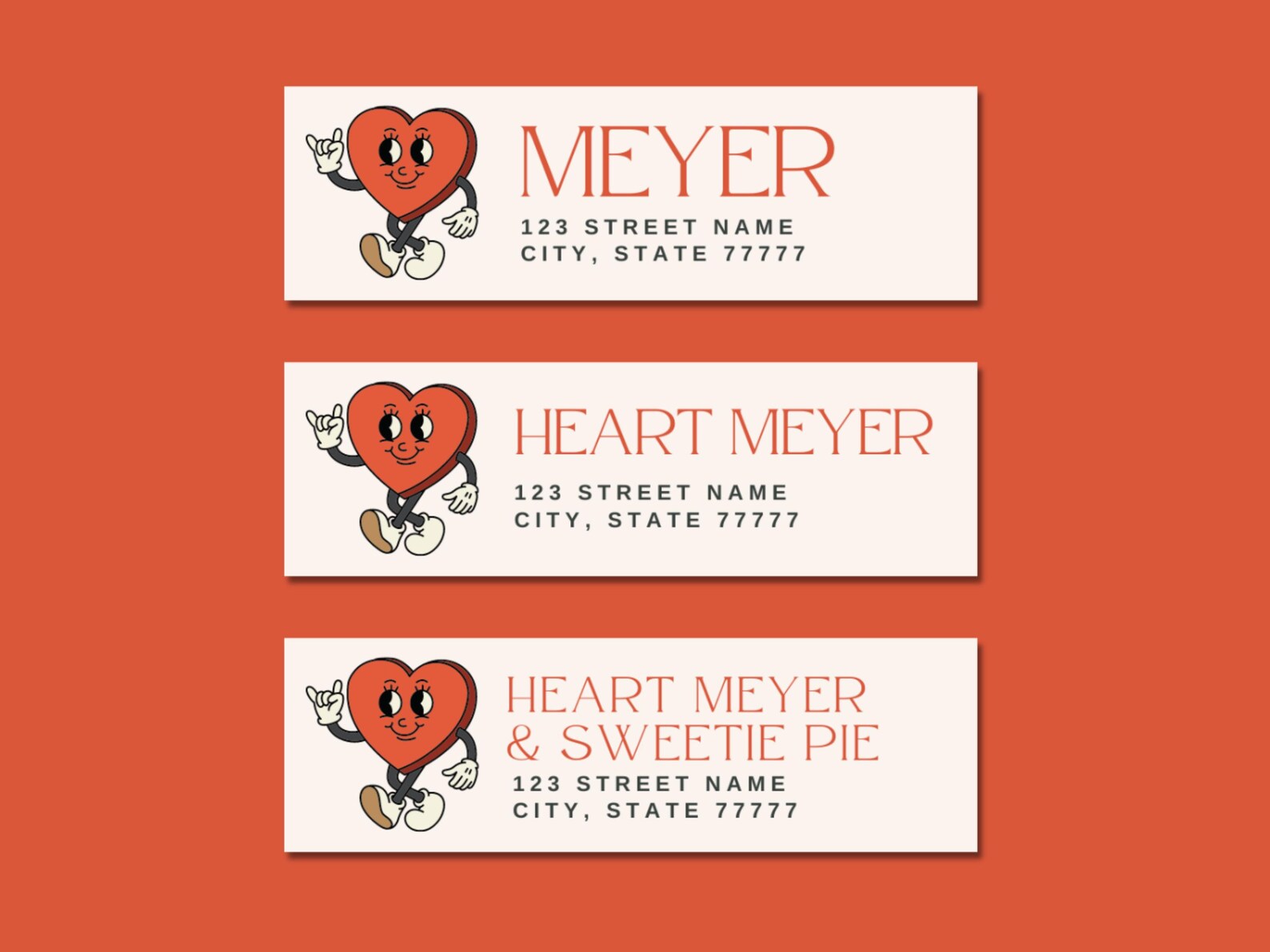Retro Heart Character Return Label EDITABLE Printable Templates ...