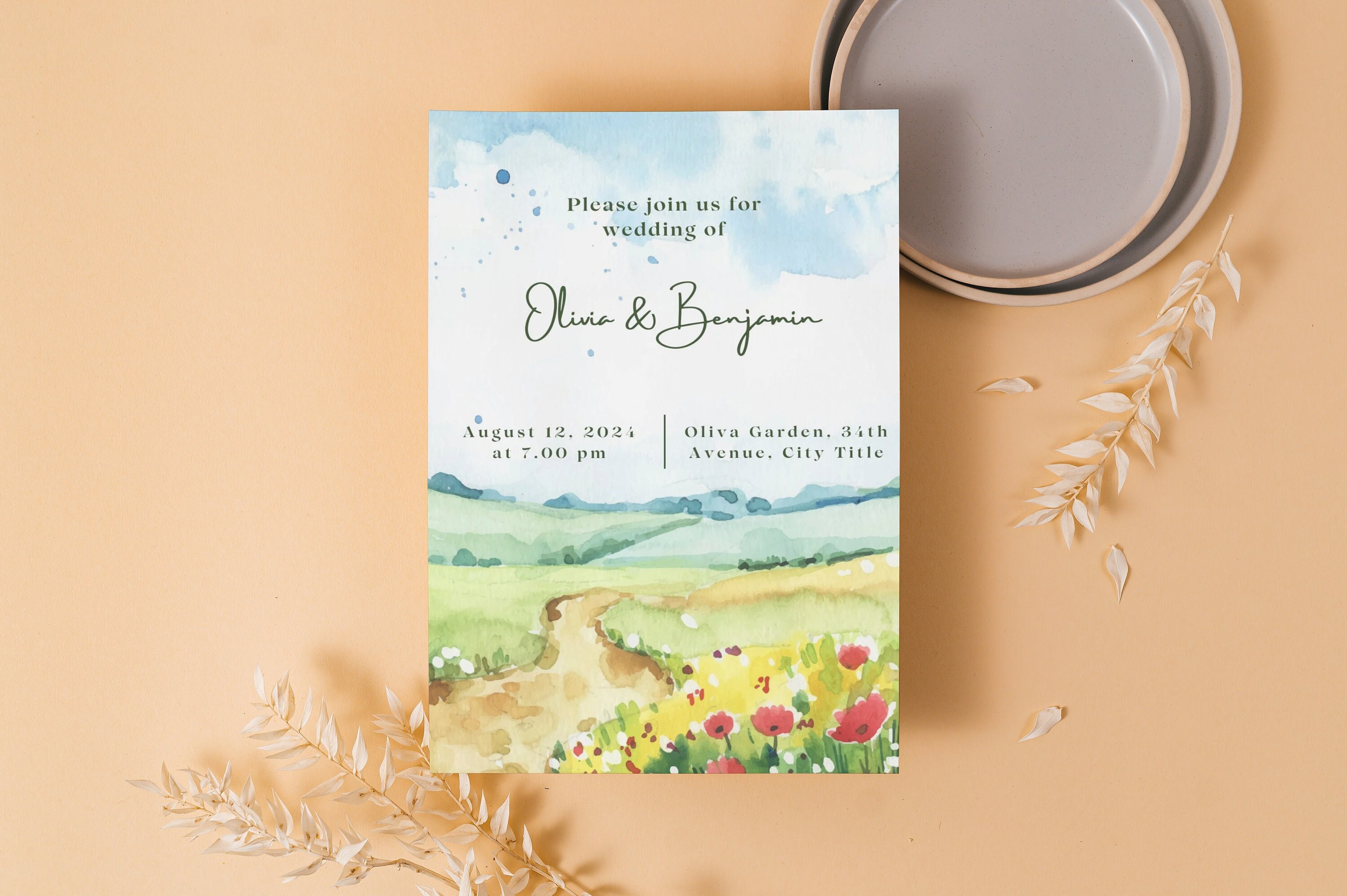 Landscape Wedding Invitation Custom Watercolor Printable - Etsy