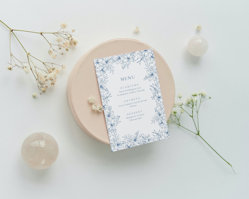 Blue Floral Wedding Menu Template Elegant Editable Printable - Etsy