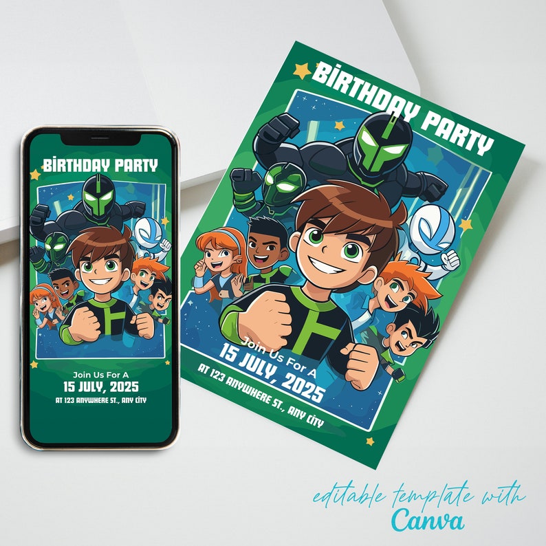 Benten Invitation Printable Ben10 Birthday Invite Birthday Party Invite ...