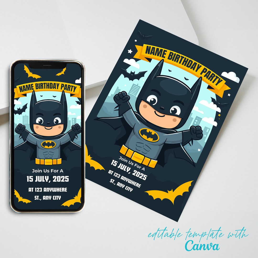 Bat Birthday Invitation Printable Batman Birthday Invite Birthday Party ...