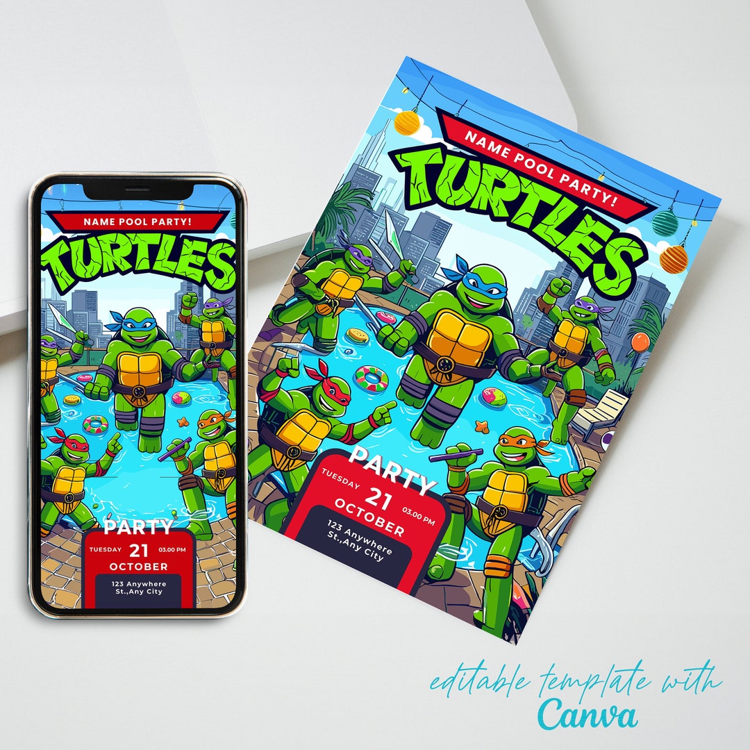 Turtle Pool Party Invitation Printable Ninja Birthday Invite Birthday ...