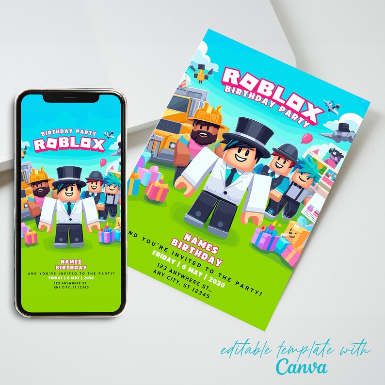Roblox Birthday Invitation Printable Roblocks Birthday Invite Birthday ...