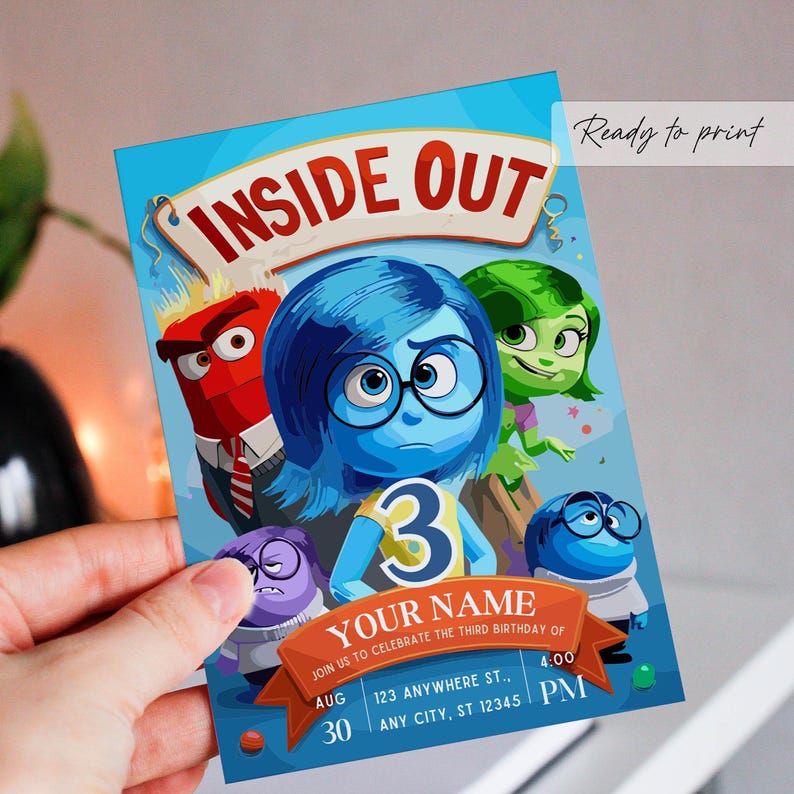 Inside Out Party Invitation Printable Sadness Birthday Invite Birthday ...