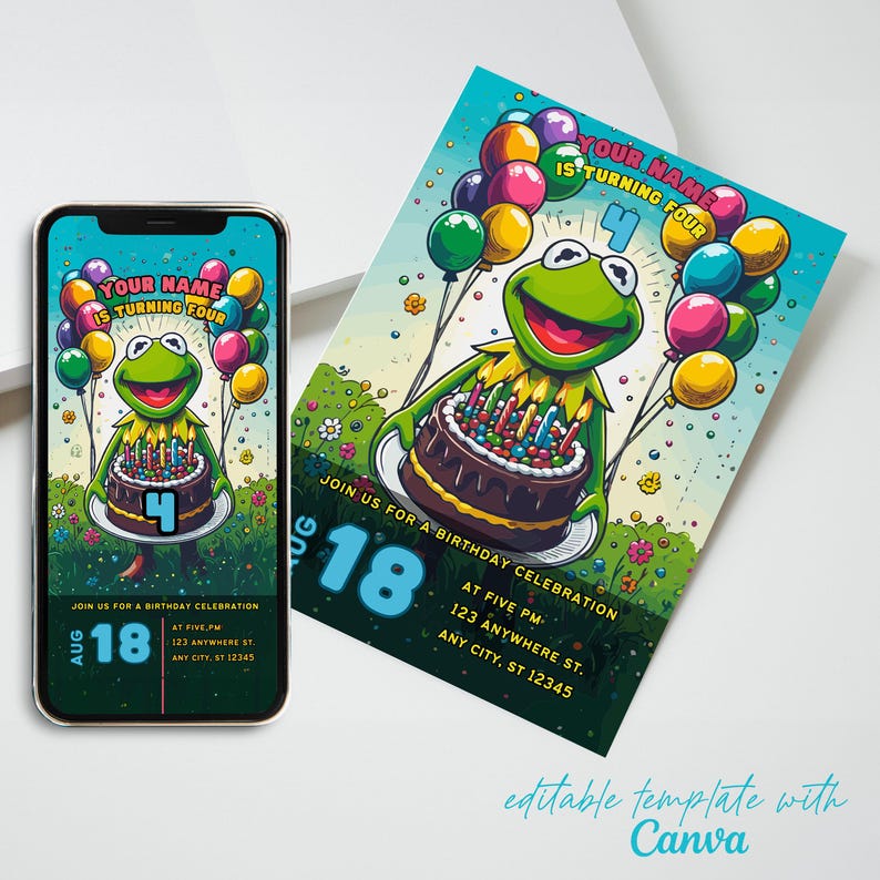 Kermit the Frog Invitation Printable Birthday Invite Birthday Party ...