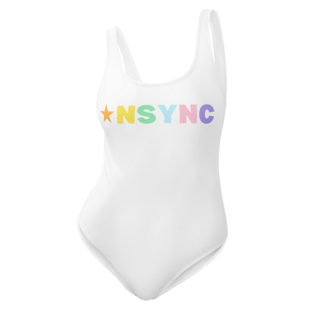 NSYNC Colorful Rainbow Lettering White One-piece Swimsuit, N'sync ...