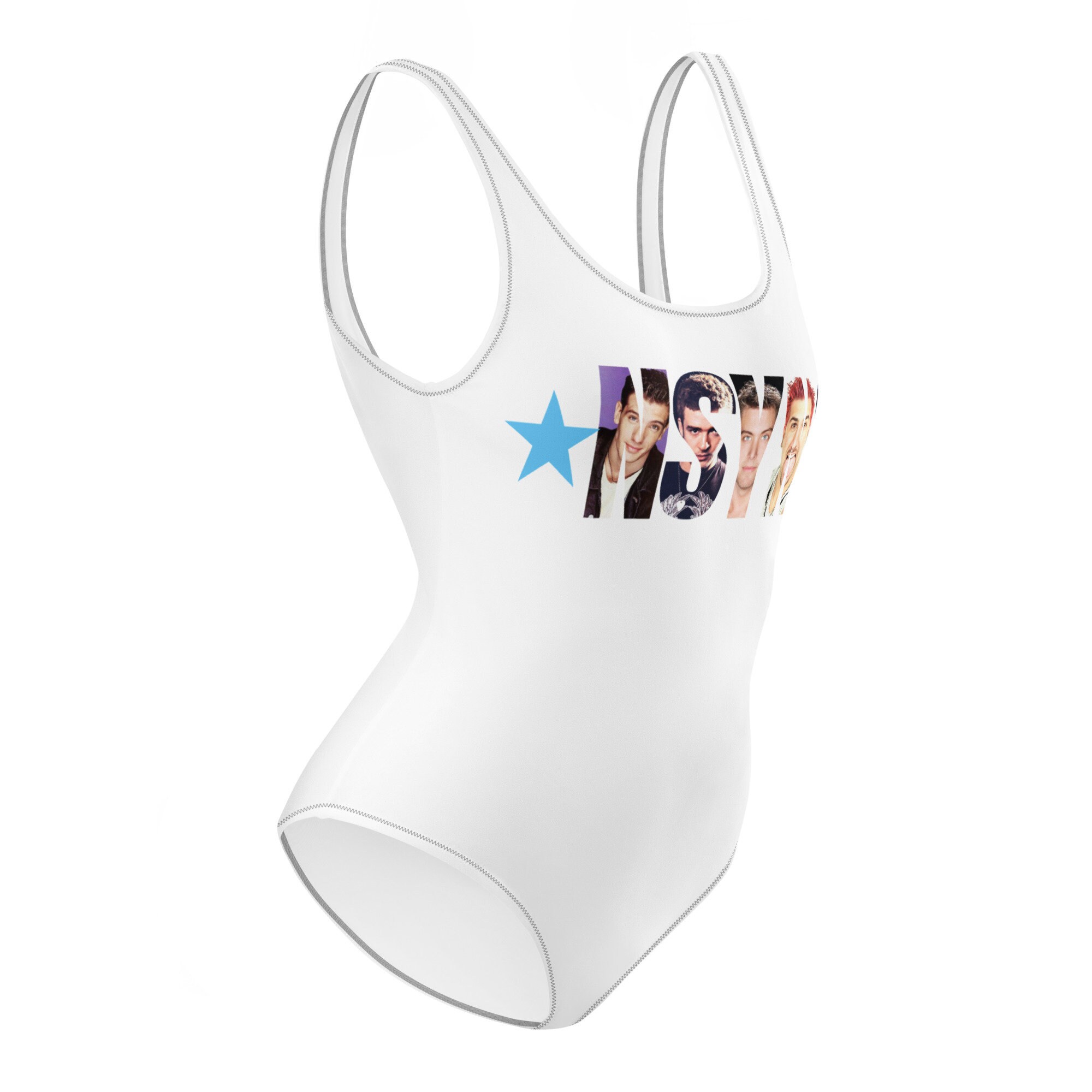 NSYNC Retro Graphic White One-piece Swimsuit, N'sync Reunion Tour, Las ...