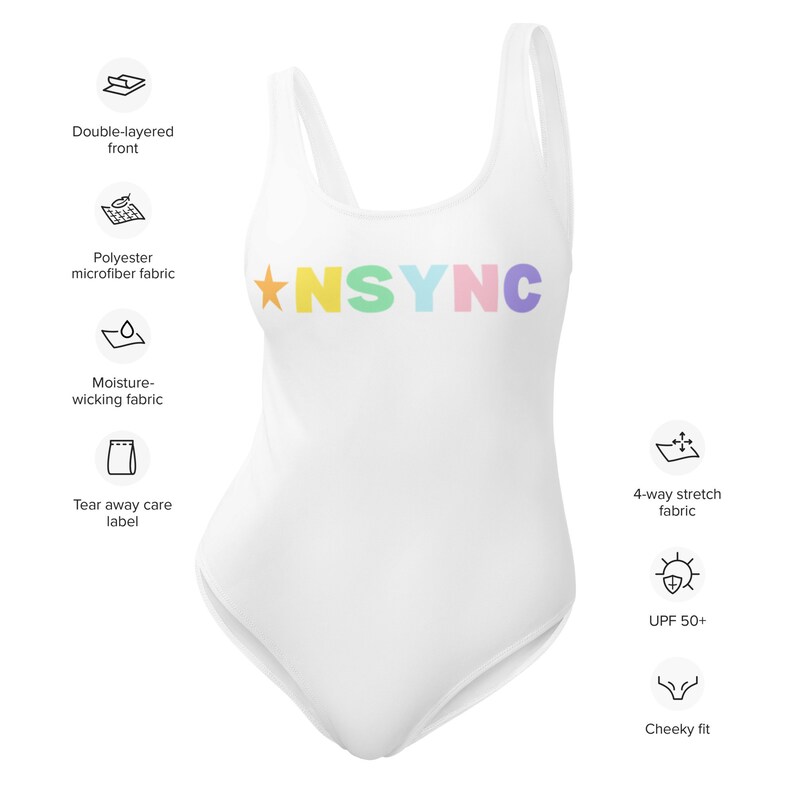 NSYNC Colorful Rainbow Lettering White One-piece Swimsuit, N'sync ...