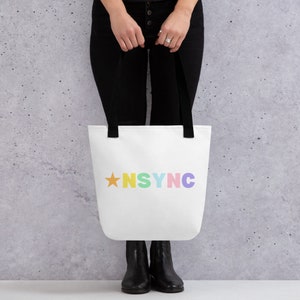 NSYNC Colorful Rainbow Lettering White Tote Bag, N'sync Reunion Tour ...