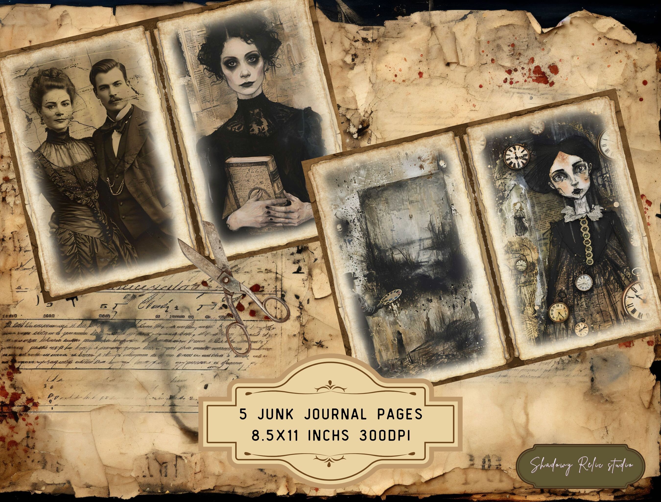 Eerie Shadows Junk Journal Pages Creepy Collage Sheet Scrapbooking Card ...