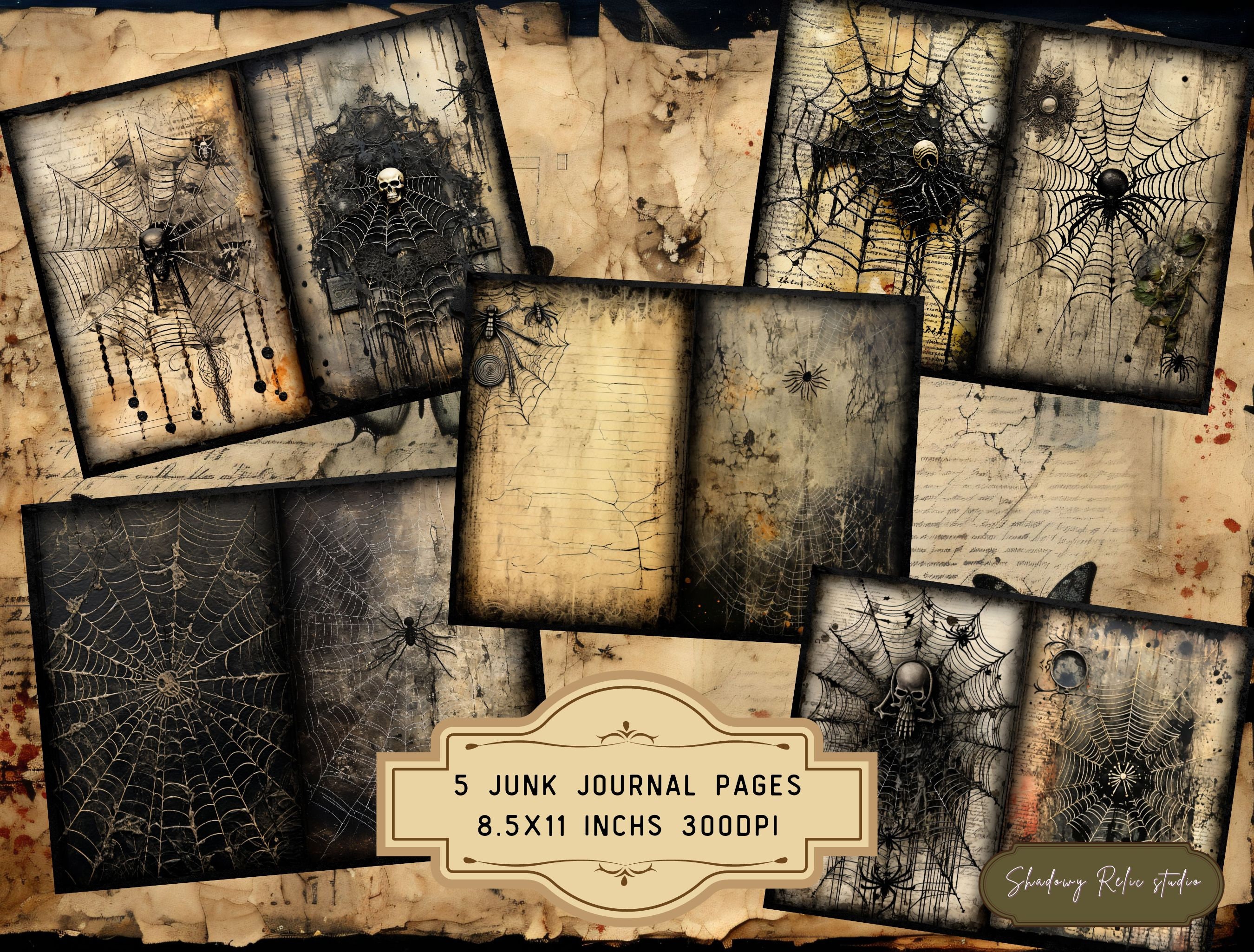 Creepy Spider Web Junk Journal Page Gothic Collage Sheets Scrapbooking ...