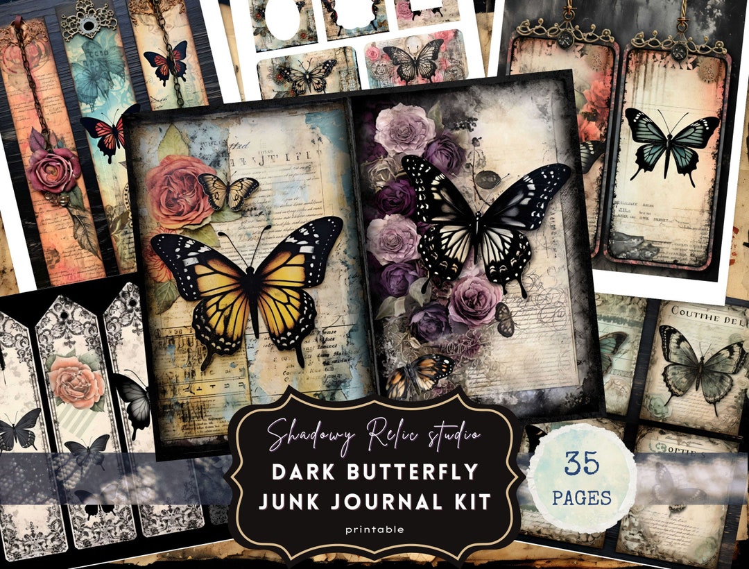 Dark Butterfly Junk Journal Kit Gothic Junk Journal Pages Collage ...