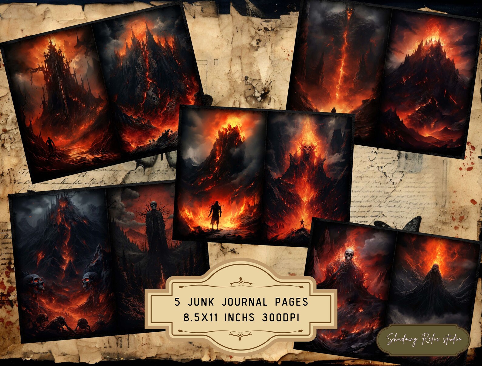 Fire Monster Junk Journal Printable Gothic Printable Pages Collage ...