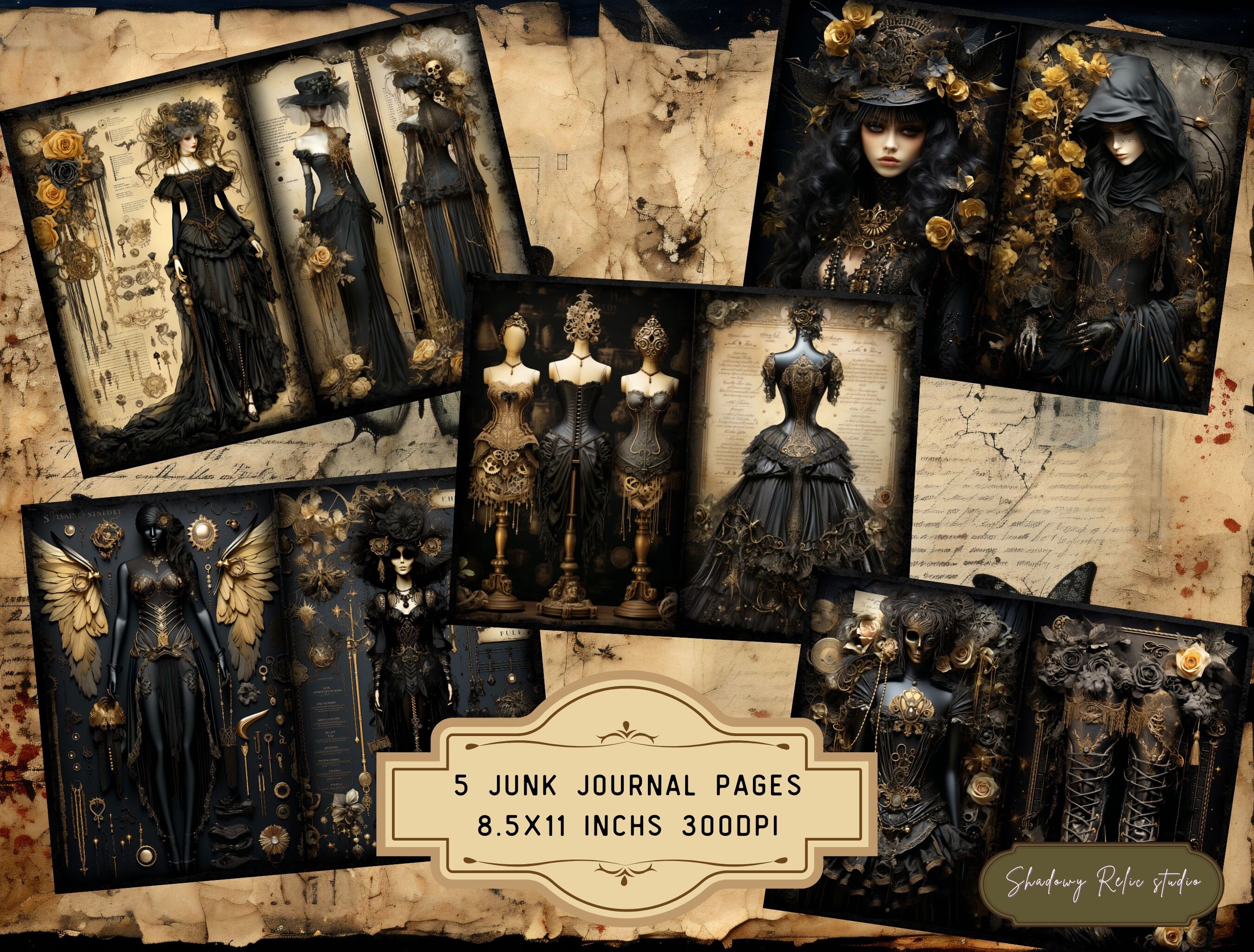Gothic Gold Fashion Junk Journal Pages Gothic Gold Couture Junk Journal ...