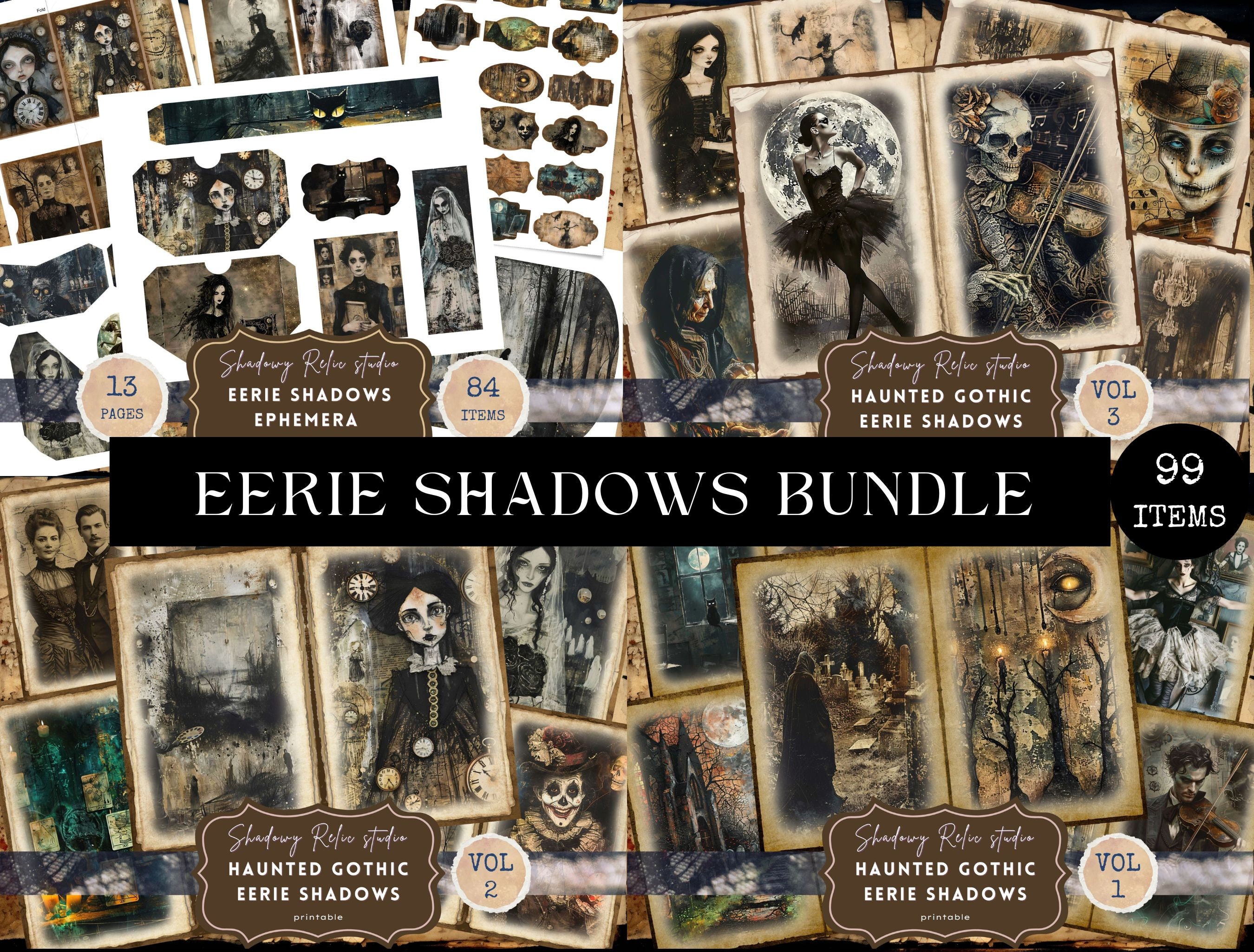 Eerie Shadows Journal BUNDLE Creepy Collage Sheet Scrapbooking Card ...