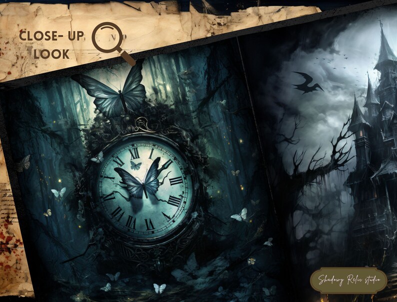 Black Dreams Junk Journal Pages Gothic Collage Sheets Scrapbooking ...