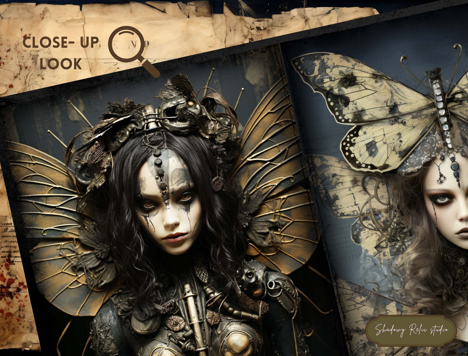 Gothic Moth Women Junk Journal Pages Dark Moth Butterfly Fantasy Junk Journal Kit Goth Digital ...