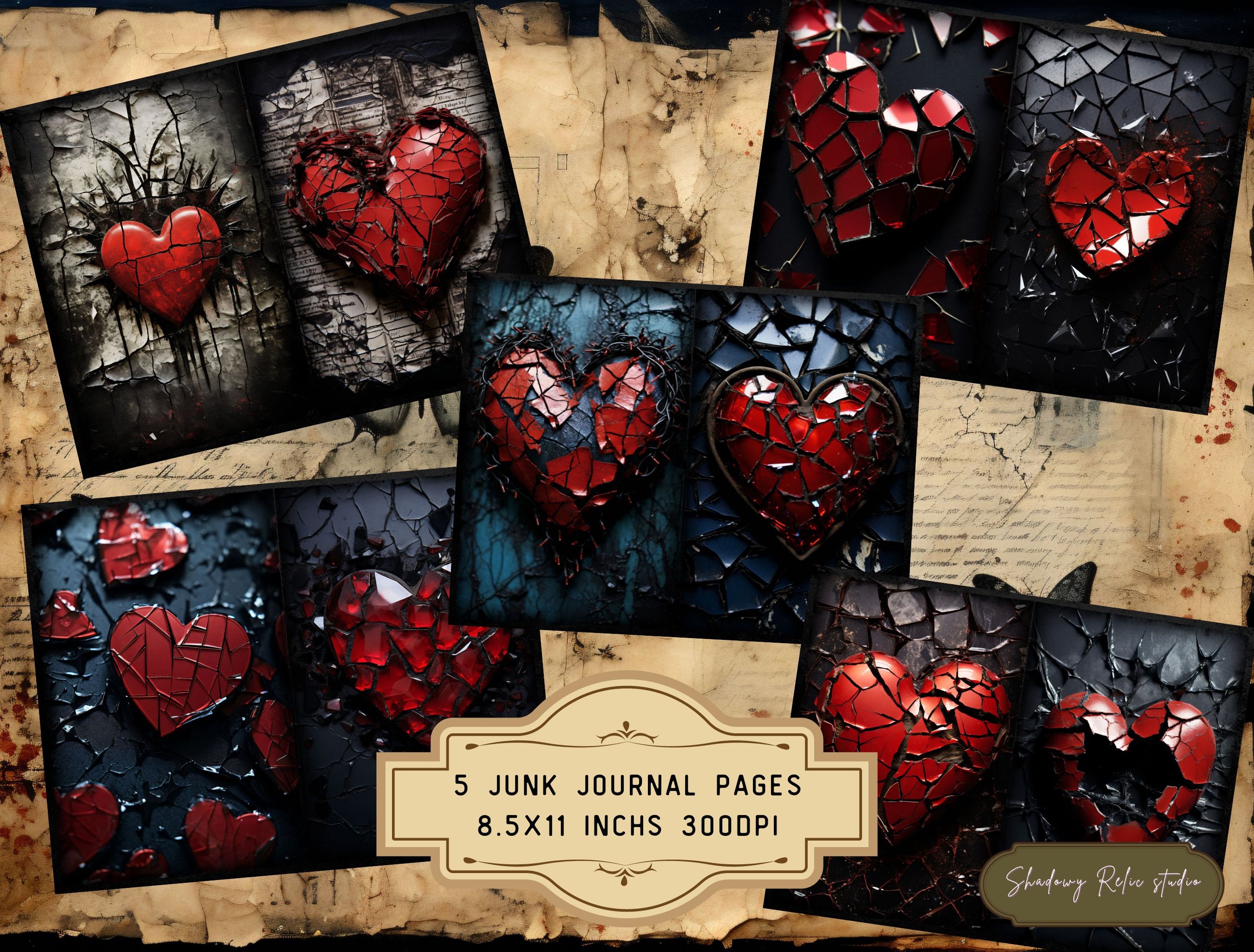 Gothic Broken Heart Junk Journal Pages Gothic Collage Sheet ...