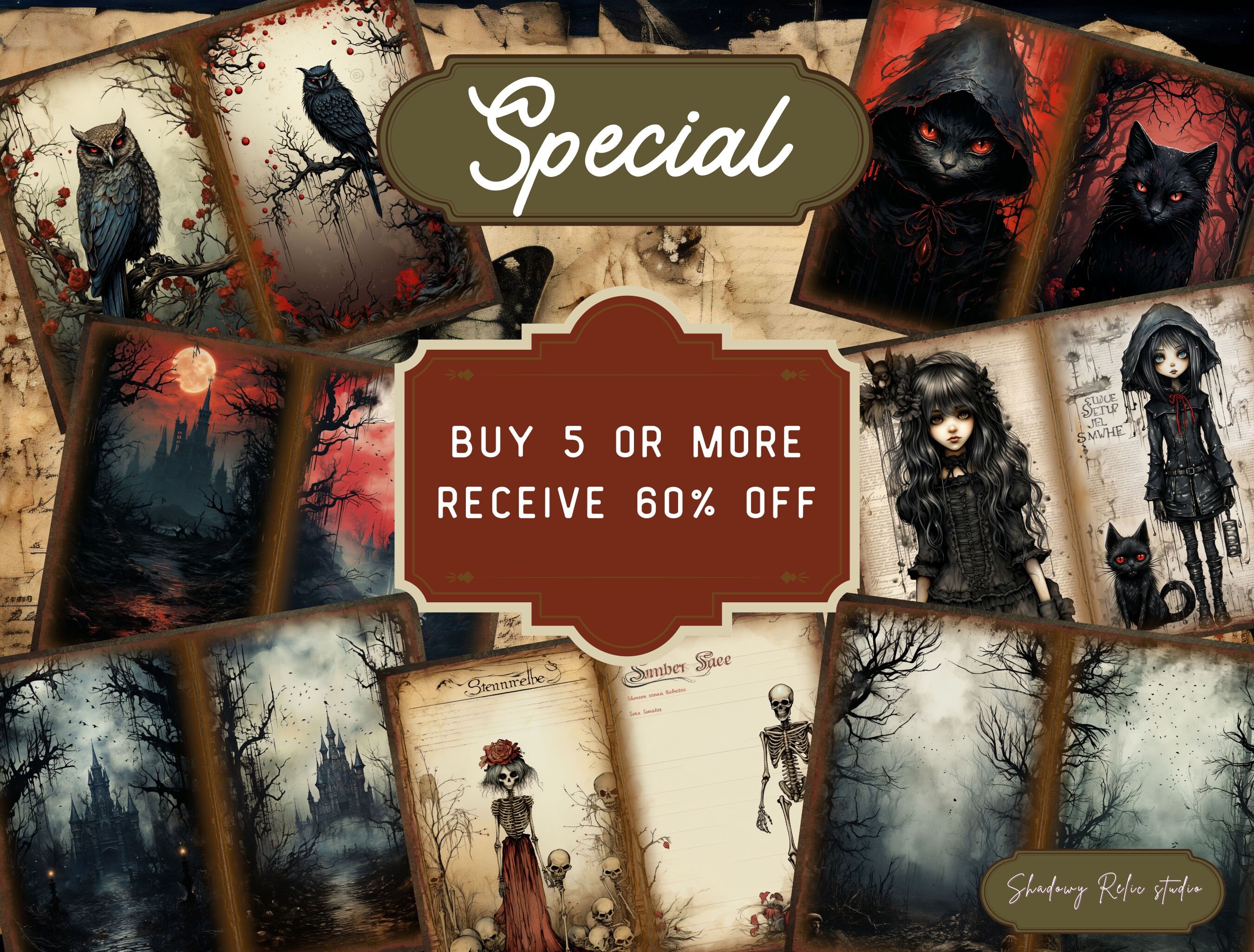Gothic Cottage Girl Junk Journal Pages Gothic Collage Sheets ...