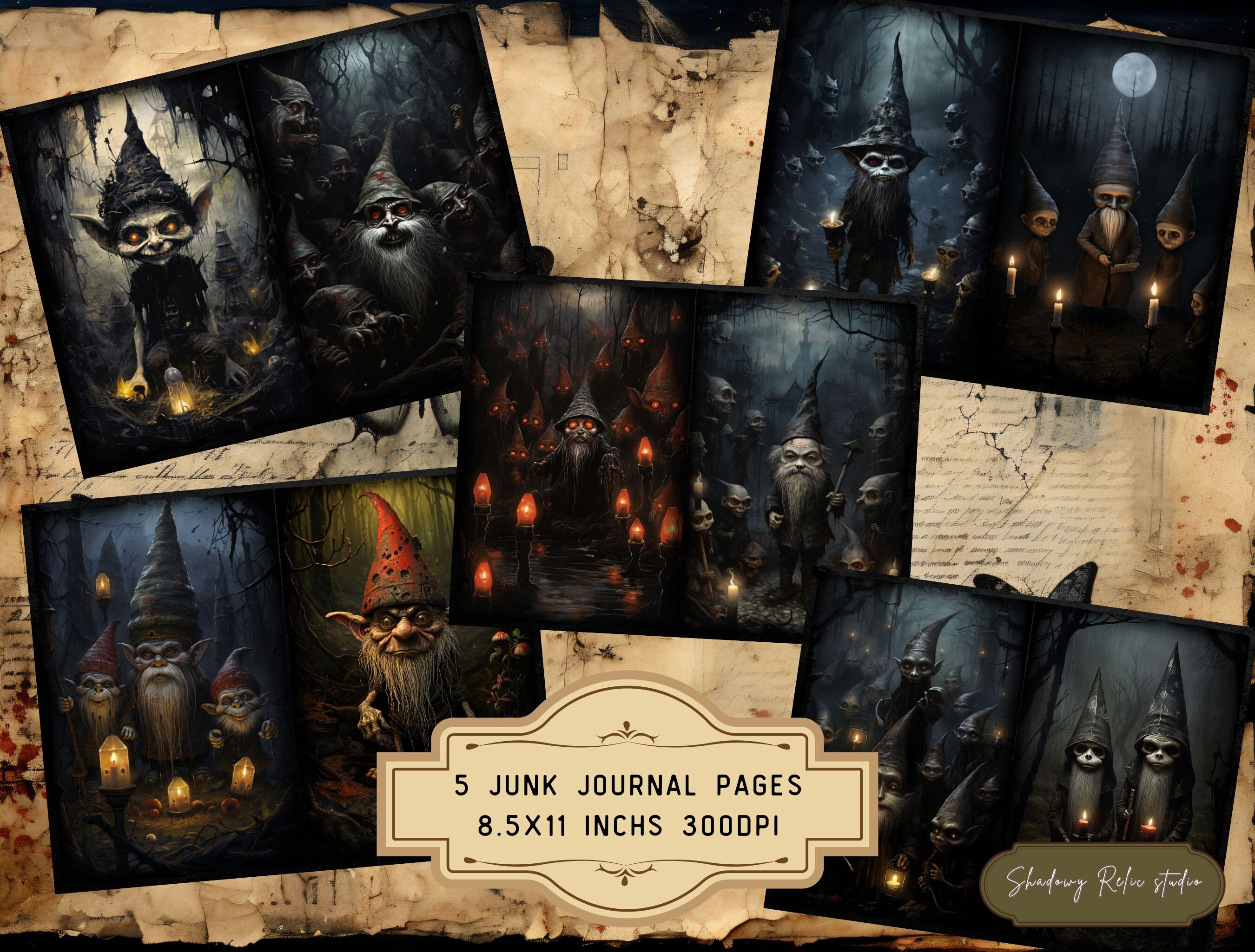 Creepy Gnome Junk Journal Pages Gothic Printable Pages Collage Sheets ...