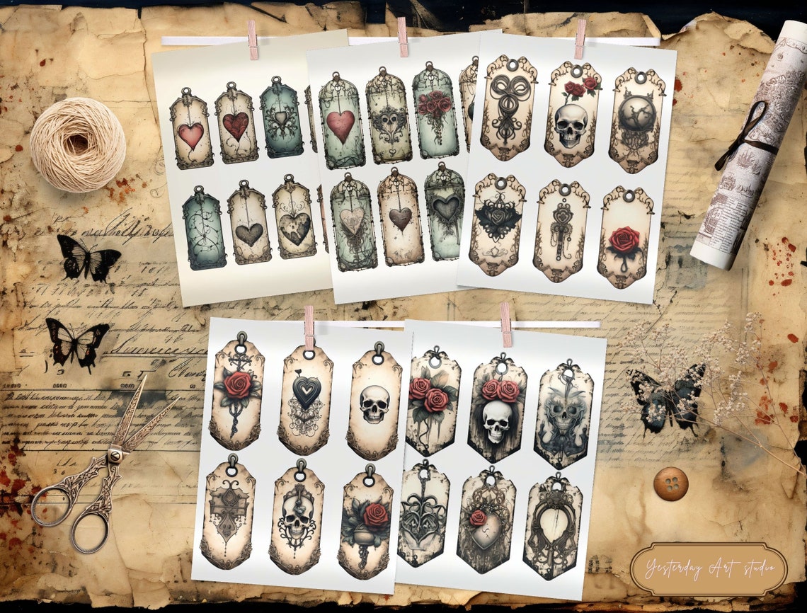 Gothic Love Tags Junk Journal Tags Labels Ephemera Printable Fussy Cut ...