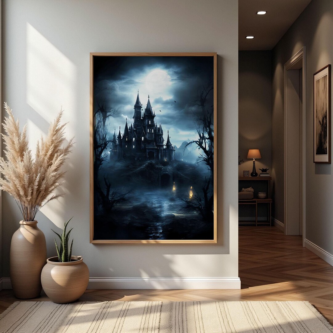 Gothic Castle Painting Printable Dark Moody Landscape Print Victorian ...
