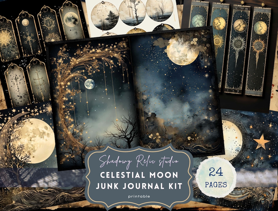Celestial Moon Junk Journal Pages Gothic Collage Sheets Scrapbooking ...