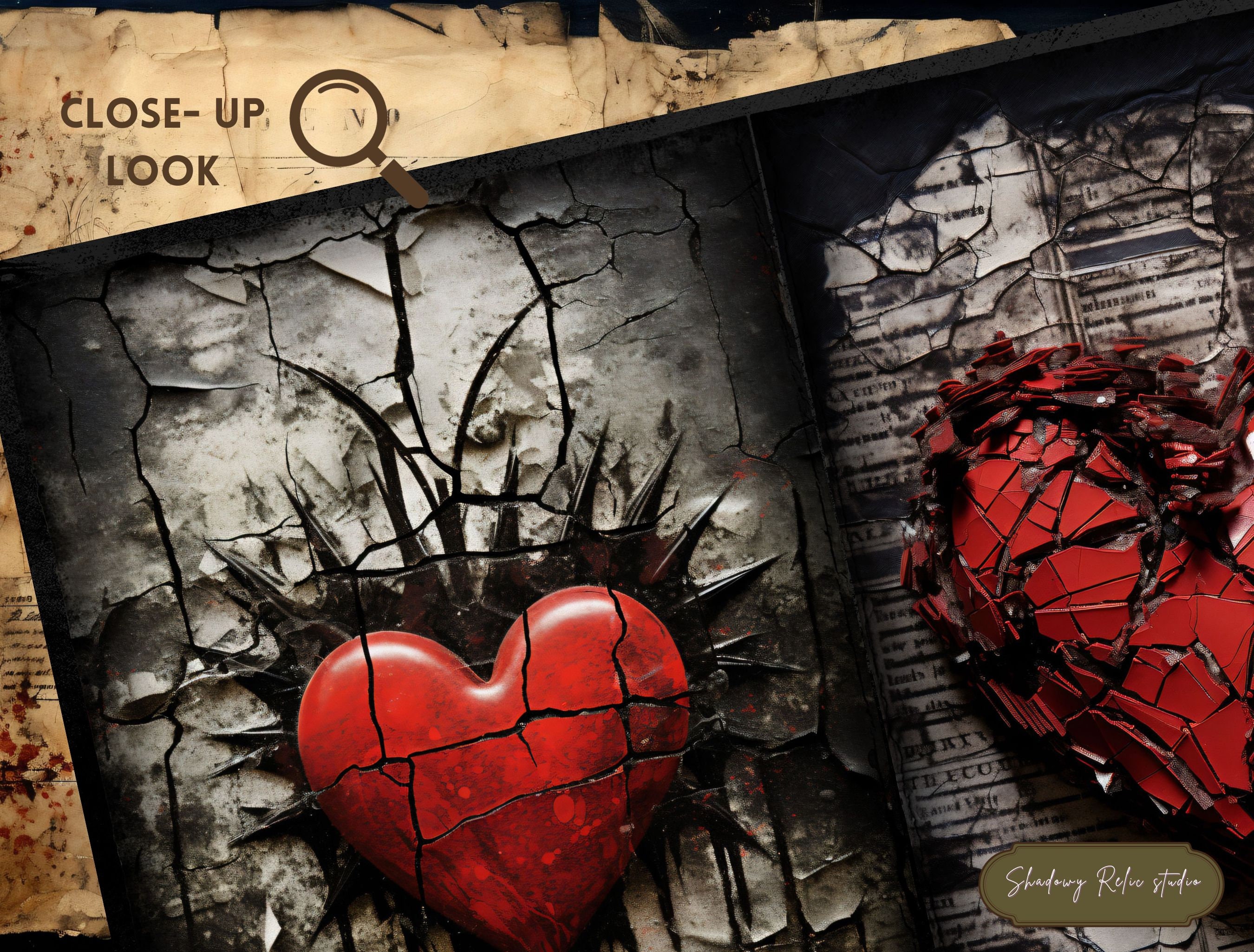Gothic Broken Heart Junk Journal Pages Gothic Collage Sheet ...