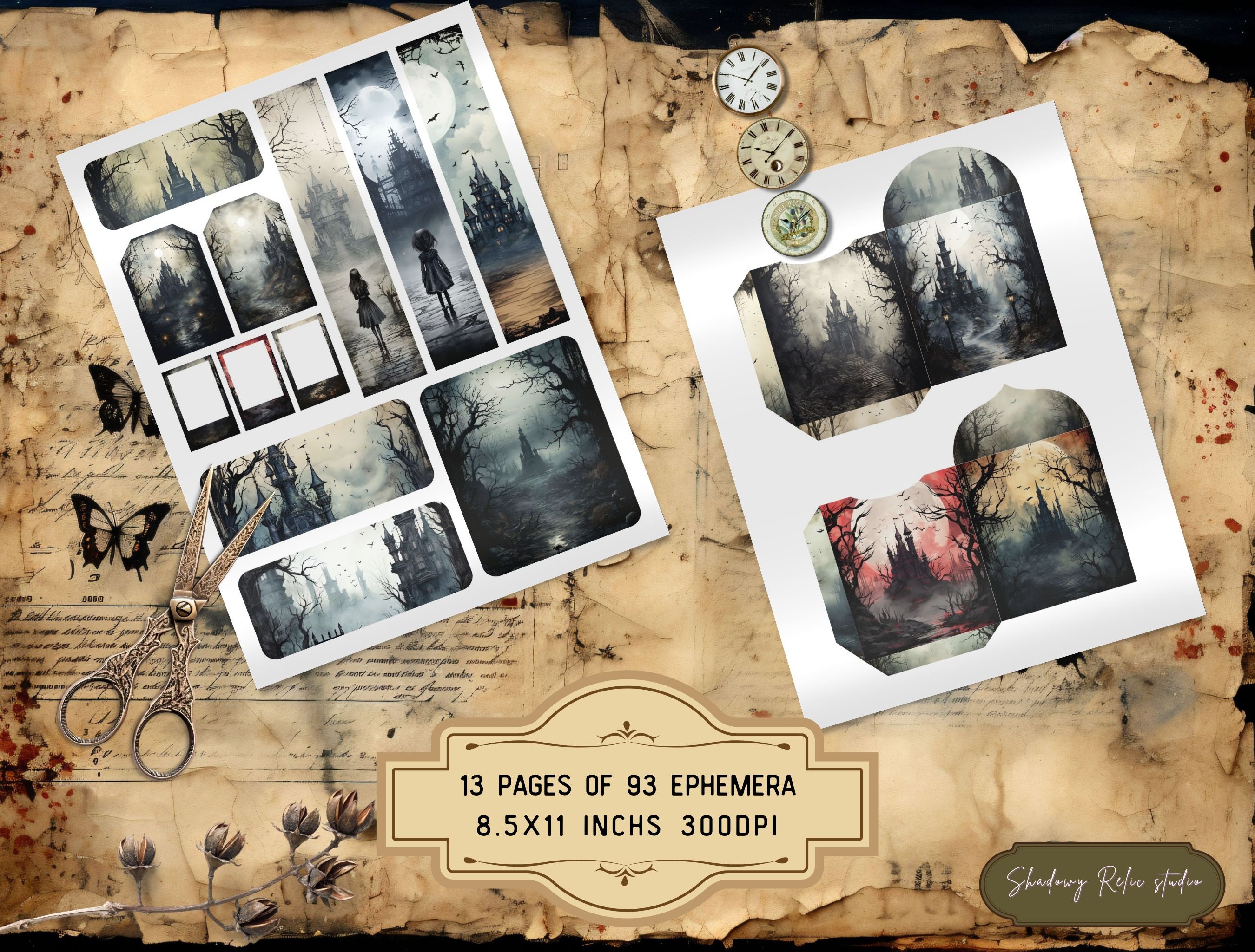 Gothic Castle Ephemera Gothic Blood Moon Castle Collage Sheet ...