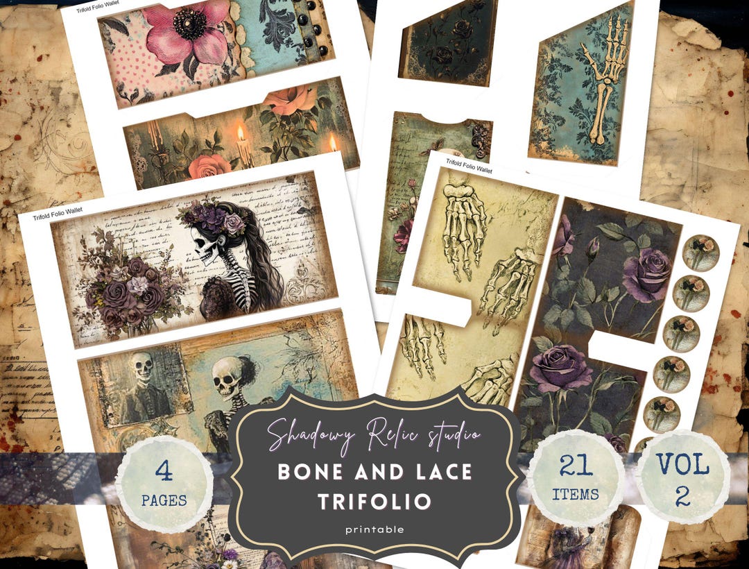 Skeleton Junk Trifolio Wallet Printable Grungy Junk Journal Folio ...