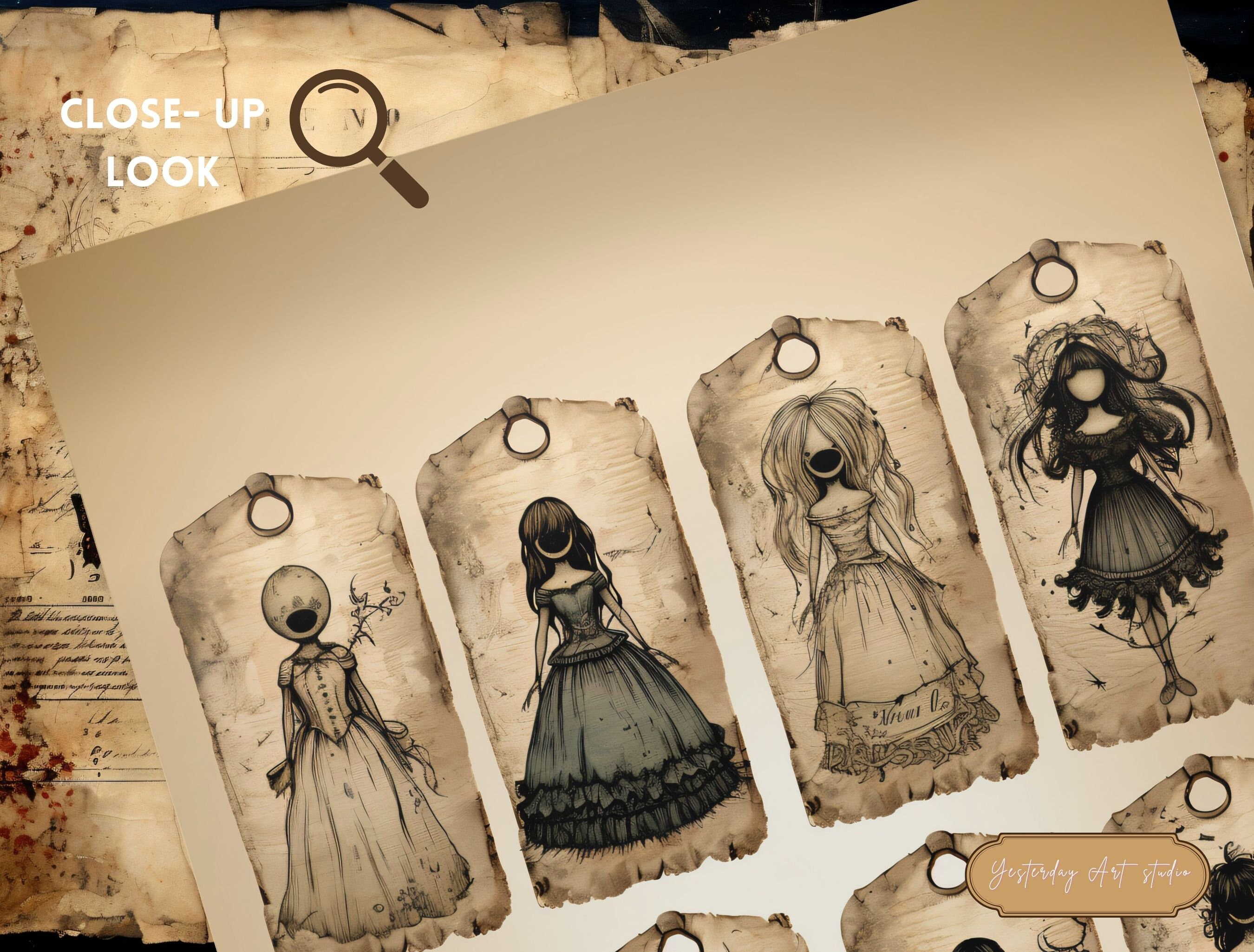 Creepy Doll Junk Journal Tags Labels Ephemera Printable Fussy Cut Craft ...