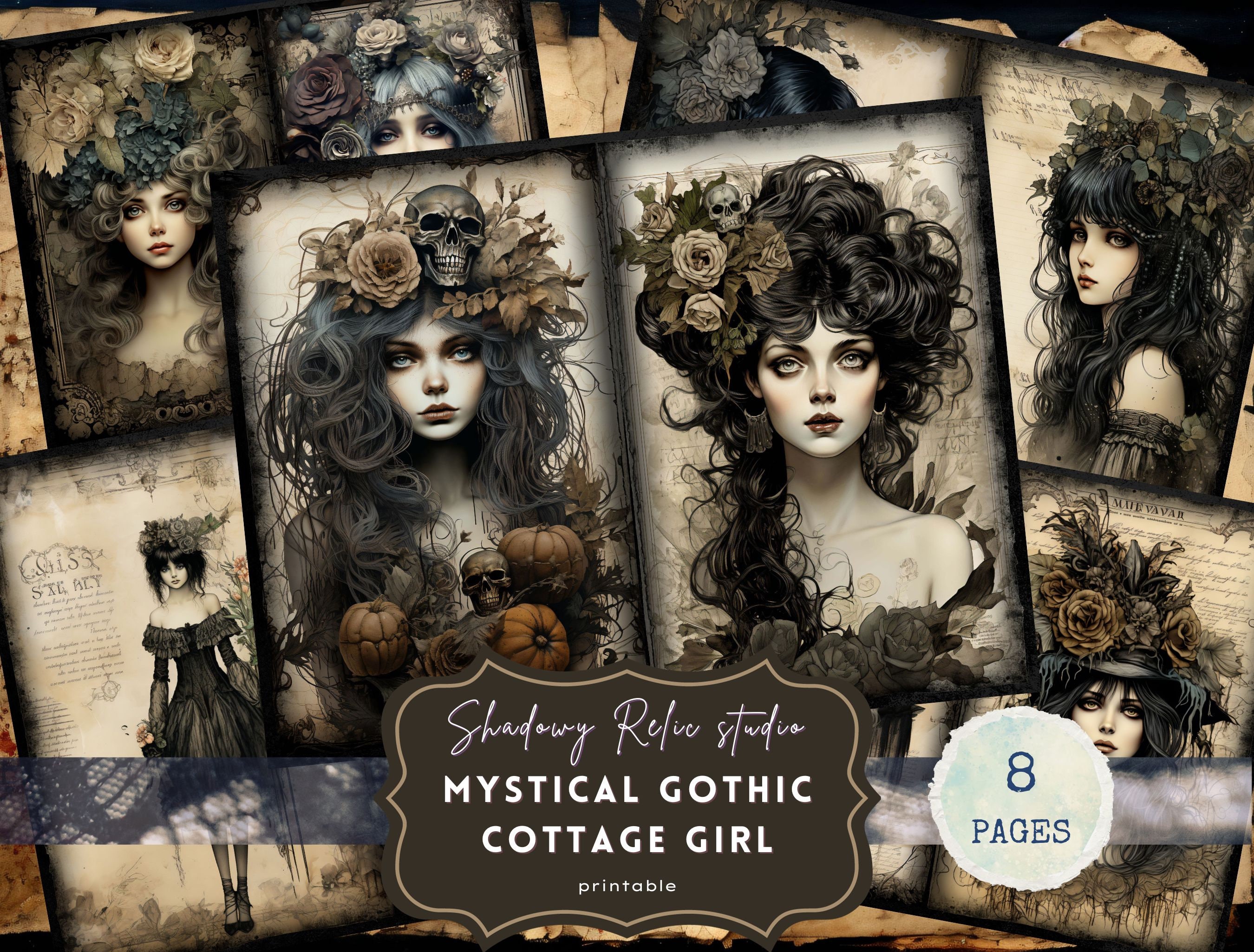 Gothic Cottage Girl Junk Journal Pages Gothic Collage Sheets ...