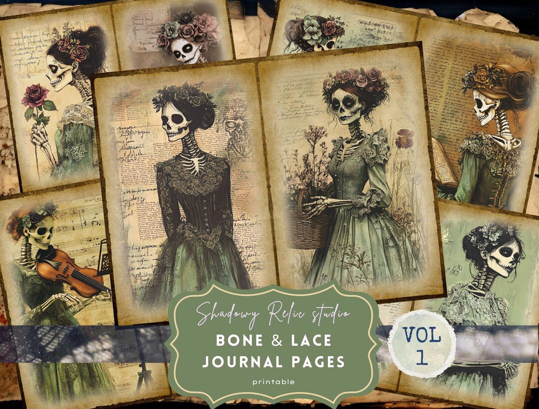 Skeleton Junk Journal Pages Printable Grungy Junk Journal Folio Gothic ...