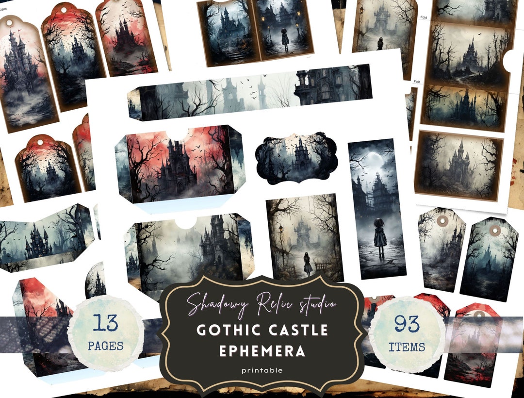 Gothic Castle Ephemera Gothic Blood Moon Castle Collage Sheet ...
