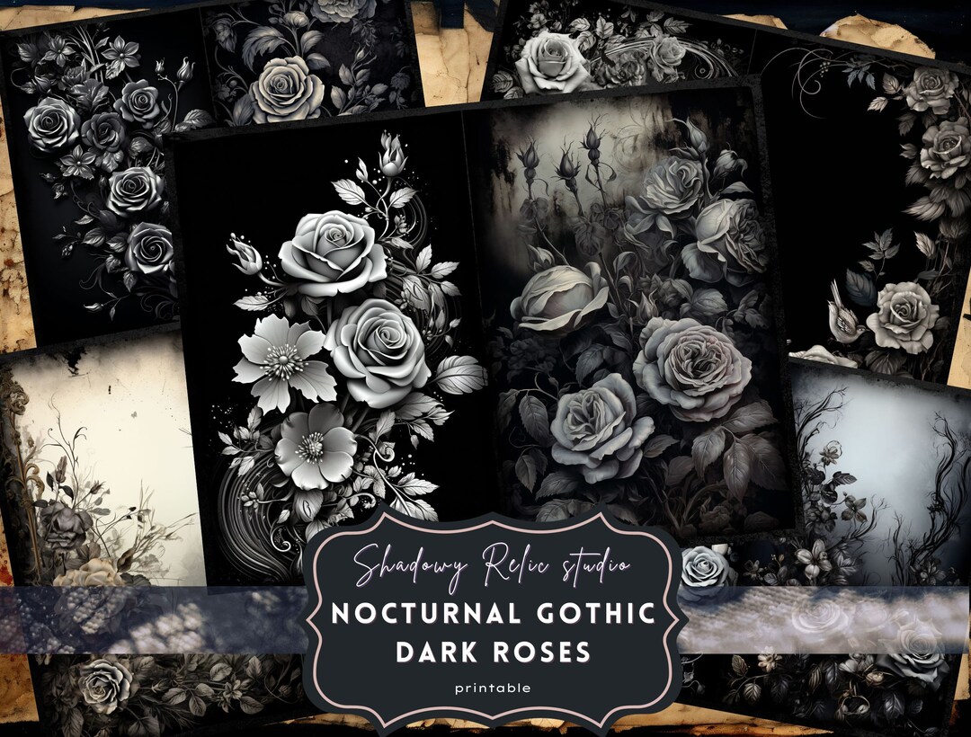 Gothic Dark Roses Junk Journal Pages Gothic Collage Sheets Scrapbooking ...